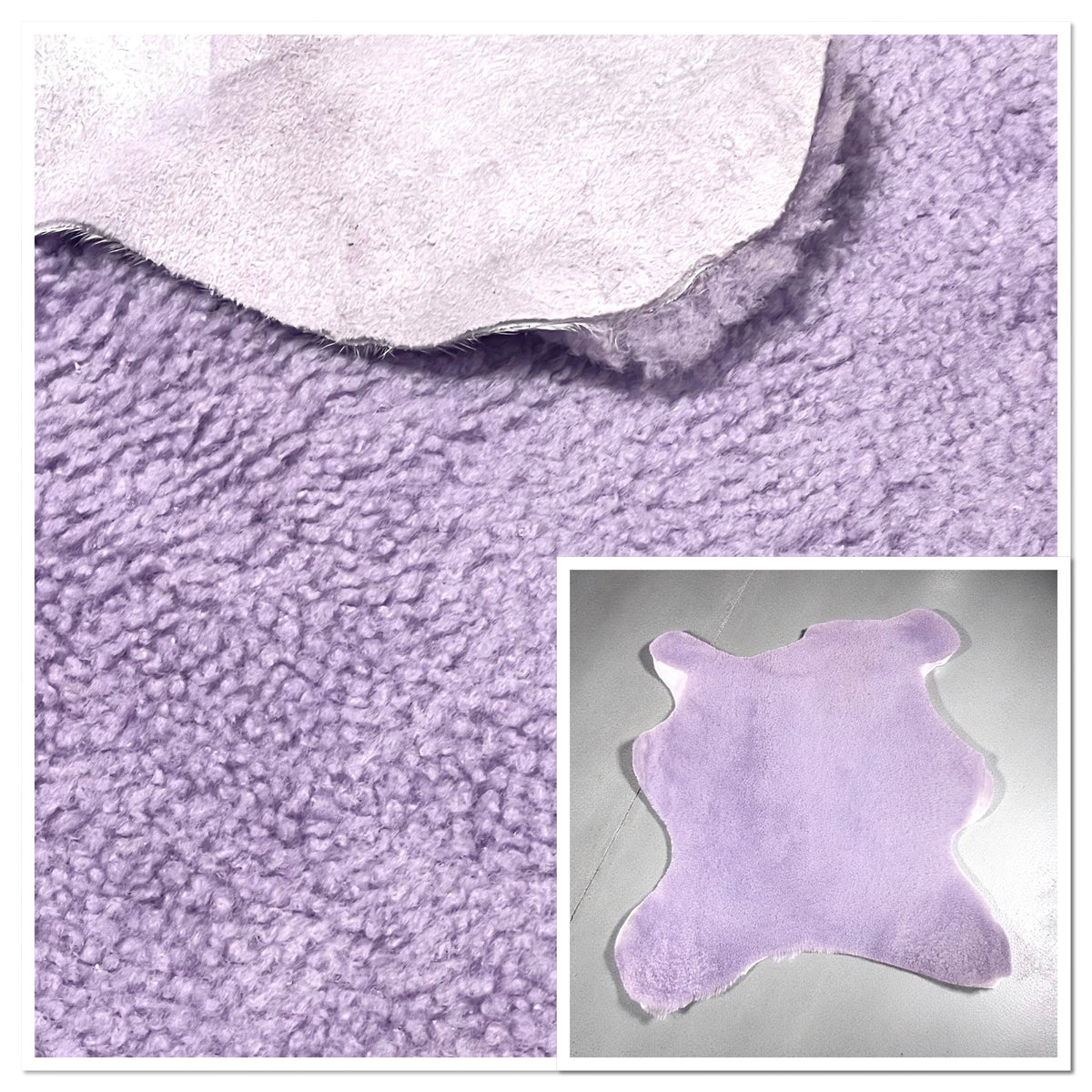 UK Sheepskin Lavender :14mm Curly Wool 4 Piece Bundle with Suede Rever ...